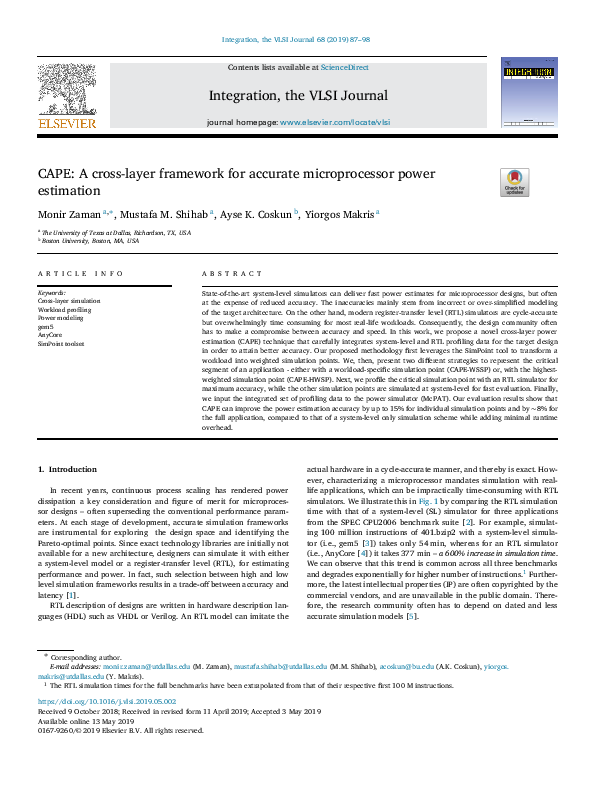 Pdf Cape A Cross Layer Framework For Accurate Microprocessor Power