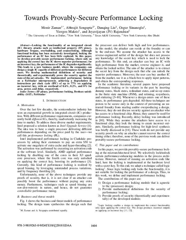 (PDF) Towards provably-secure performance locking