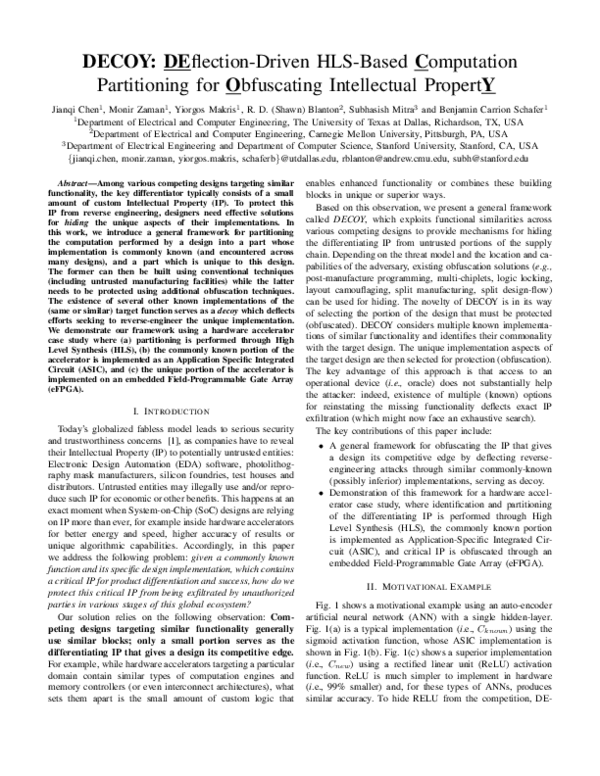 (PDF) DECOY: DEflection-Driven HLS-Based Computation Partitioning for Obfuscating Intellectual ...