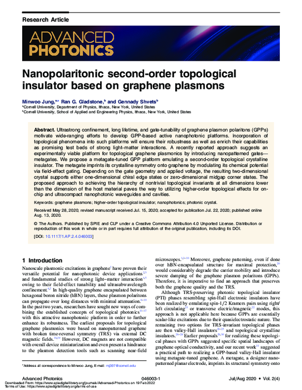 (PDF) Nanopolaritonic second-order topological insulator based on graphene plasmons