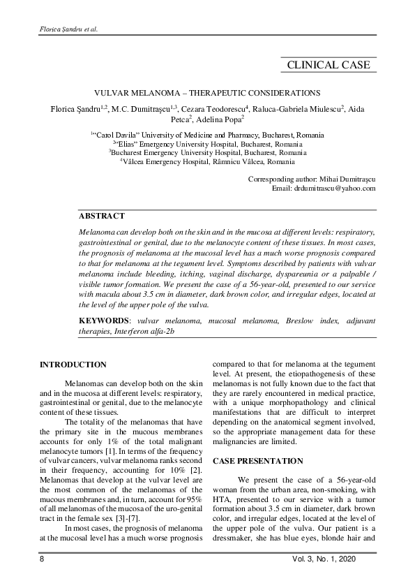 (PDF) Vulvar Melanoma – Therapeutic Considerations | Aida Petca - Academia.edu