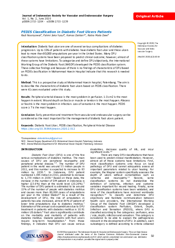 (PDF) PEDIS Classification in Diabetic Foot Ulcers Patients