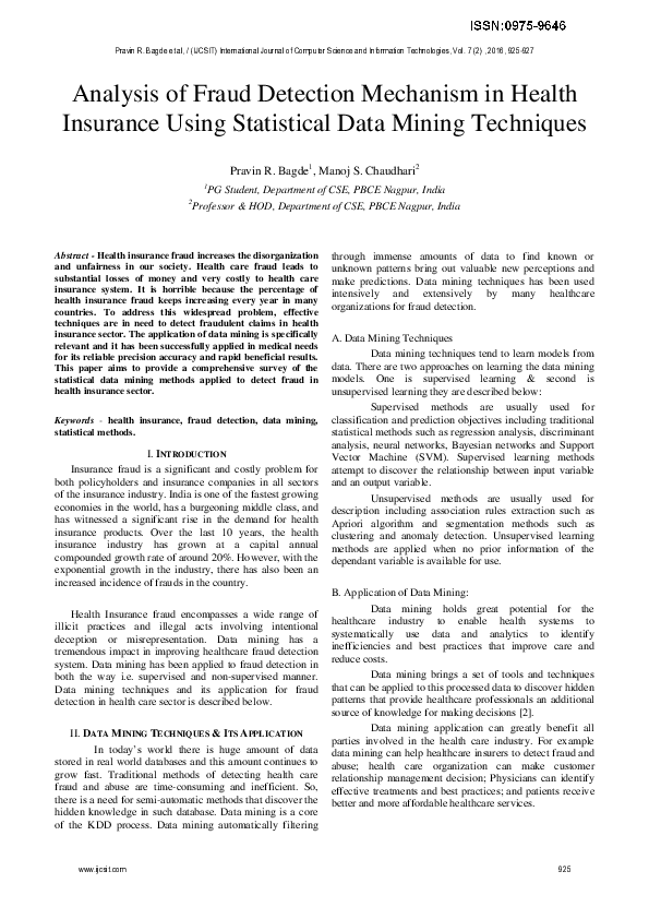 (PDF) Analysis of Fraud Detection Mechanism in Health Insurance Using Statistical Data Mining ...
