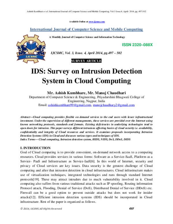 (PDF) IDS: Survey on Intrusion Detection System in Cloud Computing