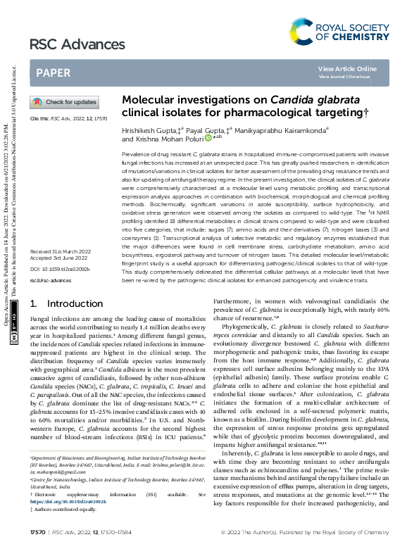 (PDF) Molecular investigations on Candida glabrata clinical isolates ...