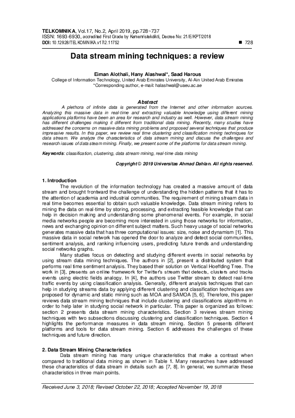 (PDF) Data stream mining techniques: a review