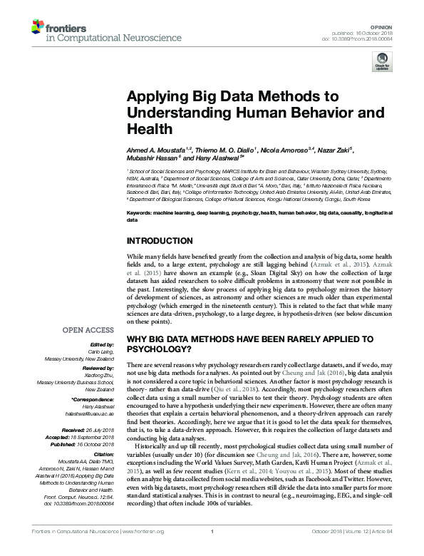 (PDF) Applying Big Data Methods to Understanding Human Behavior and ... (PDF) Applying Big Data Methods to Understanding Human Behavior and ...
