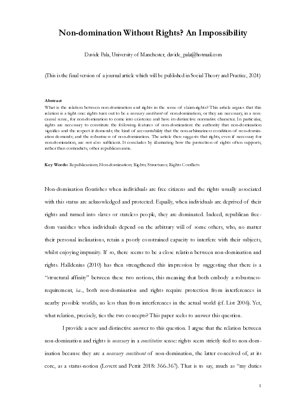 (PDF) Non-domination Without Rights? An Impossibility