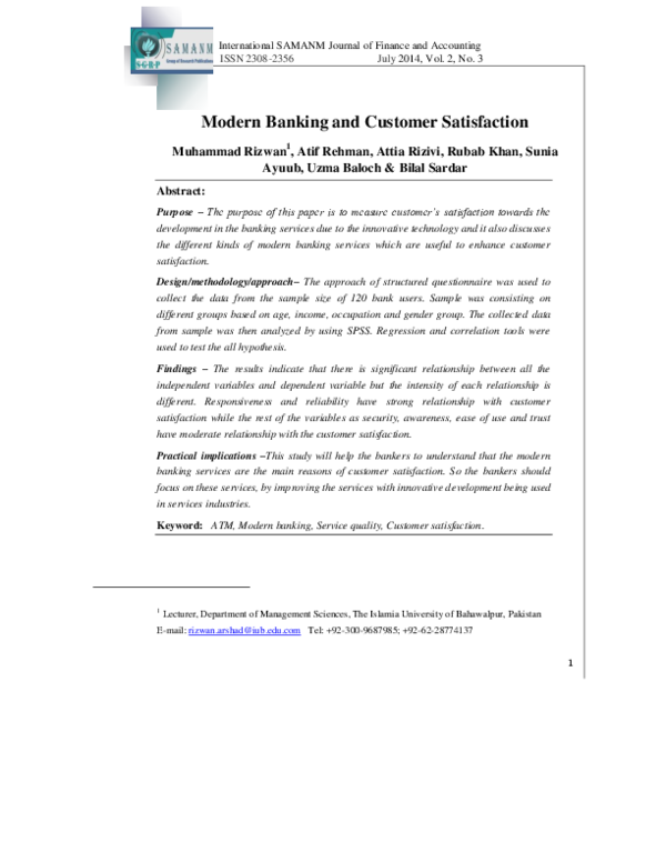 Pdf Modern Banking And Customer Satisfaction