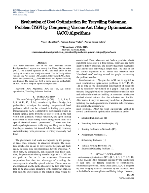 Pdf Evaluation Of Cost Optimization For Travelling Salesman Problem Tsp By Comparing