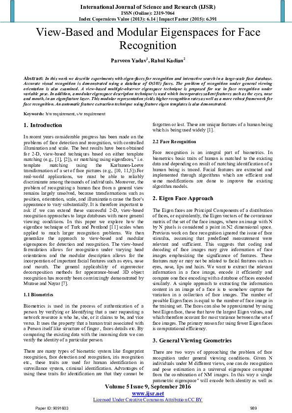 (PDF) View-based and modular eigenspaces for face recognition