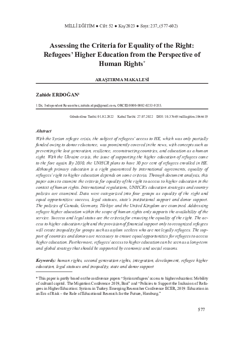 (PDF) Assessing the Criteria for Equality of the Right: Refugees ...