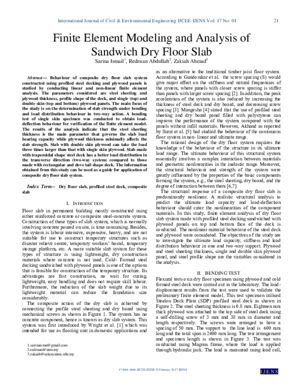 (PDF) Finite element modeling and analysis of sandwich dry floor slab