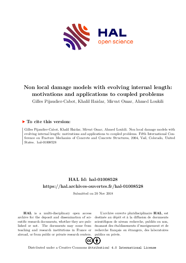 (PDF) Non local damage models with evolving internal length: motivations and applications to ...