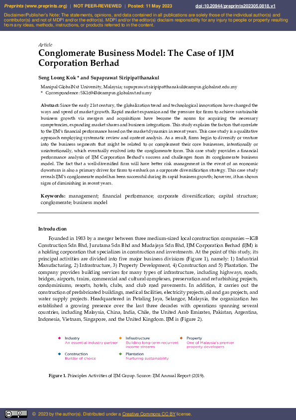 (PDF) Conglomerate Business Model:The Case of IJM Corporation Berhad
