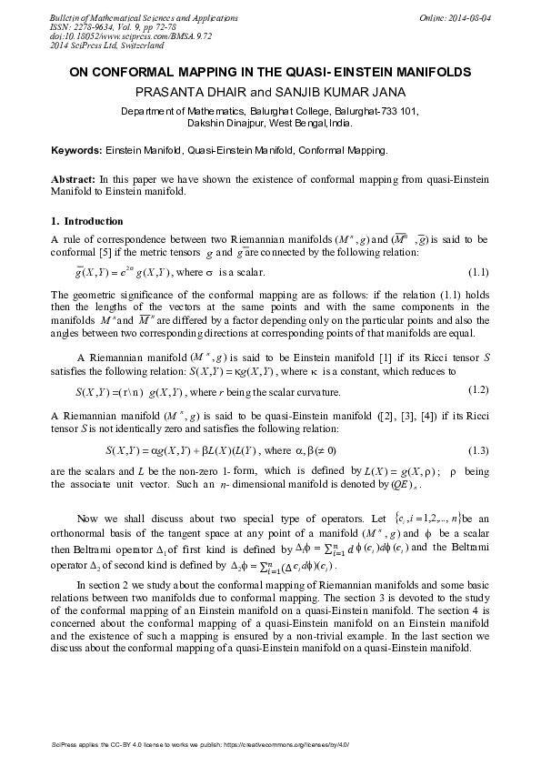 (PDF) On Conformal Mapping in the Quasi-Einstein Manifolds