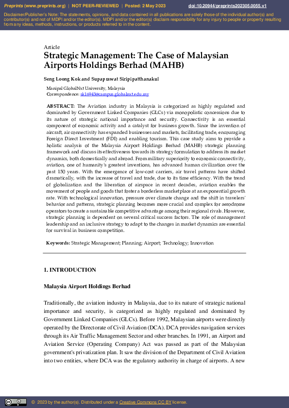 (PDF) Strategic Management: The Case of Malaysian Airports Holdings ...