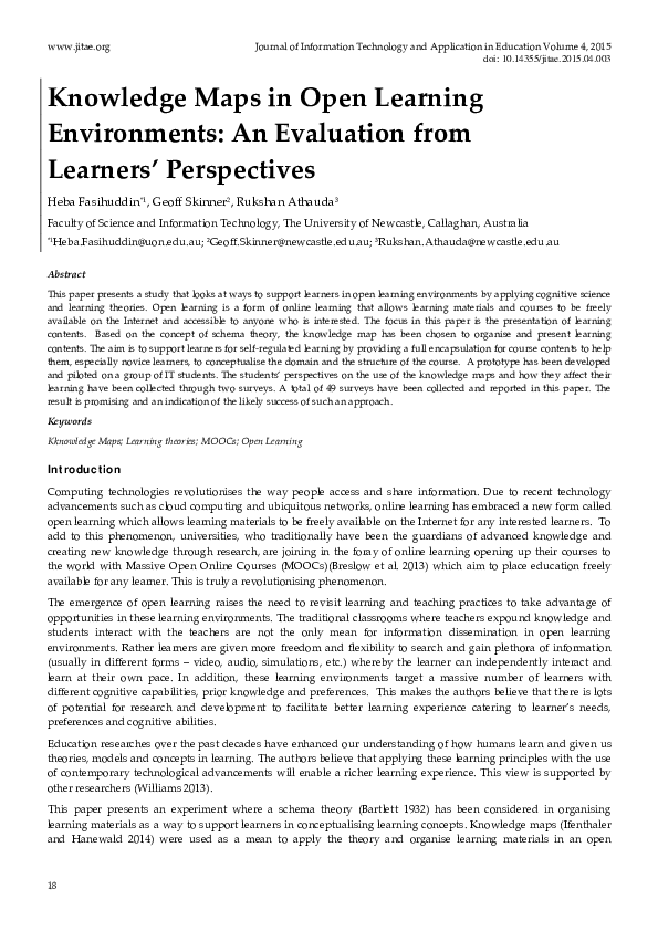 (PDF) Knowledge Maps in Open Learning Environments: An Evaluation from Learners’ Perspectives