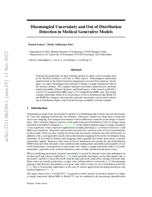 (PDF) Disentangled Uncertainty and Out of Distribution Detection in Medical Generative Models