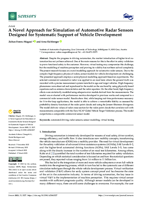 (PDF) A Novel Approach for Simulation of Automotive Radar Sensors Designed for Systematic ...
