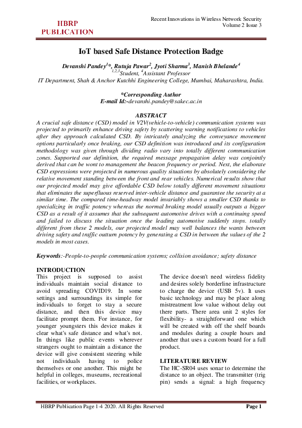 (PDF) IoT based Safe Distance Protection Badge | Rutuja Pawar ...