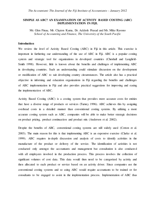 (PDF) Simple as ABC? An Examination of activity based costing (ABC ...