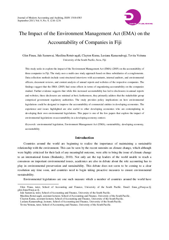 (PDF) The Impact of the Environment Management Act (EMA) on the ...