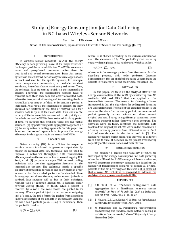 (PDF) Energy Efficiency in Data Gathering for WSNs