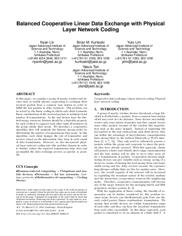 (PDF) Balanced Cooperative Linear Data Exchange with Physical Layer ...