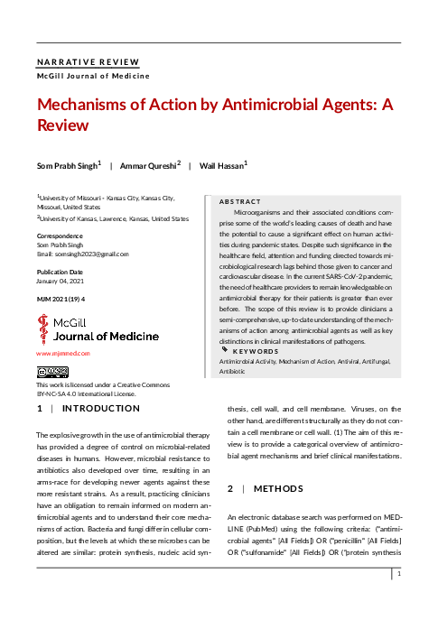(PDF) Mechanisms of action by antimicrobial agents: A review