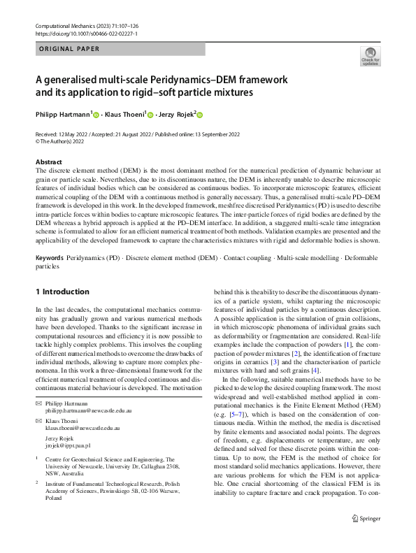 (PDF) A generalised multi-scale Peridynamics–DEM framework and its application to rigid–soft ...