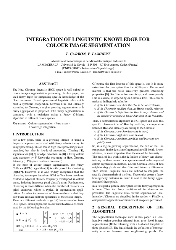 (PDF) Integration of linguistic knowledge for colour image segmentation