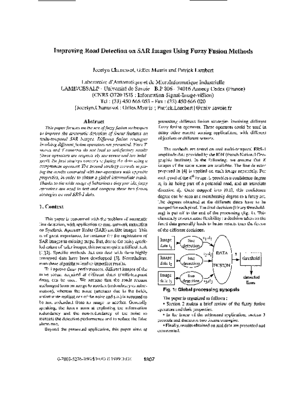 (PDF) Improving road detection on SAR images using fuzzy fusion methods