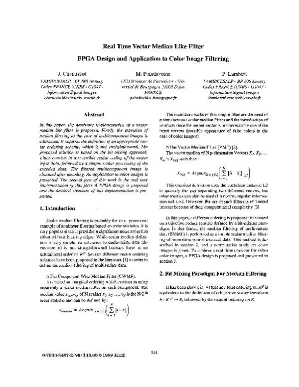 (PDF) Real time vector median like filter: FPGA design and application to color image filtering