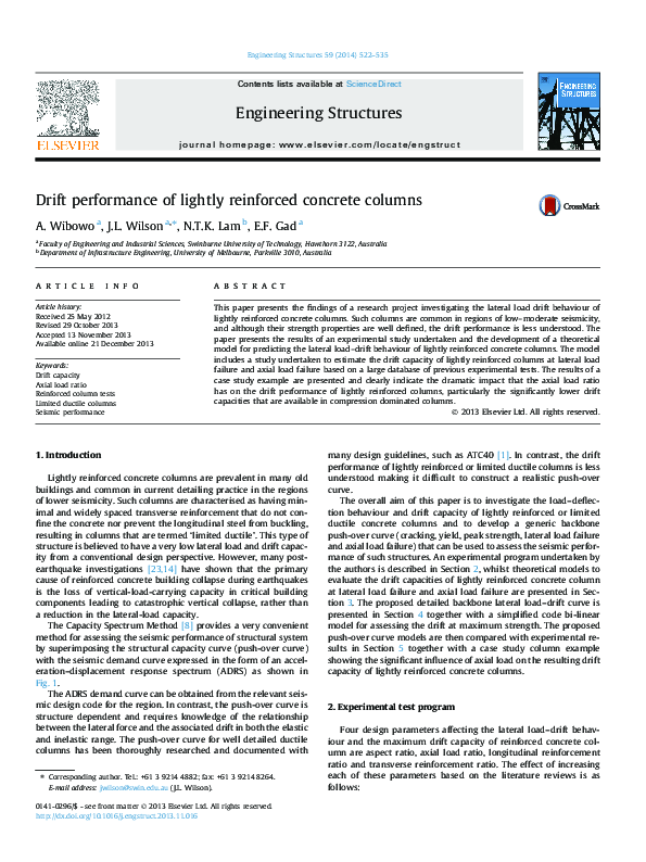 (PDF) Drift performance of lightly reinforced concrete columns
