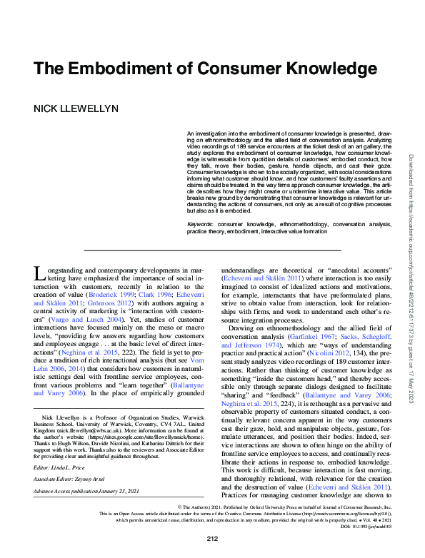 (PDF) The Embodiment of Consumer Knowledge