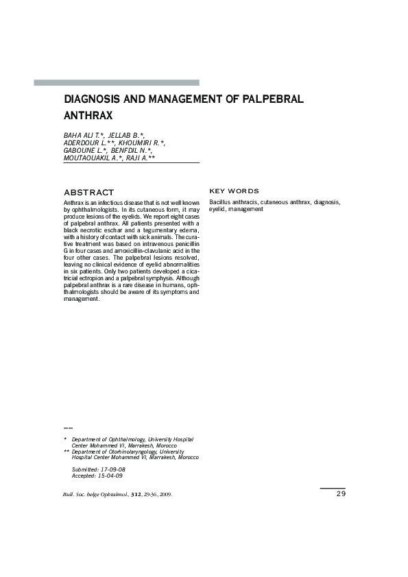 (PDF) Diagnosis and management of palpebral anthrax