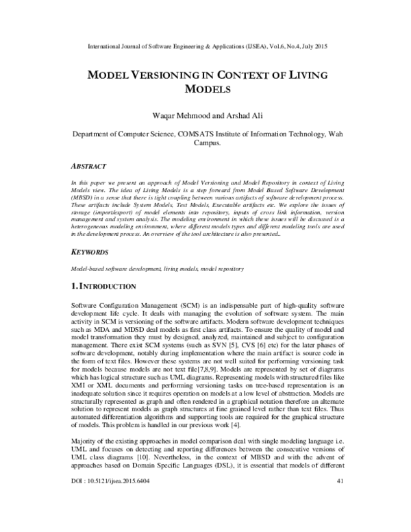 (PDF) Model Versioning in Context of Living Models