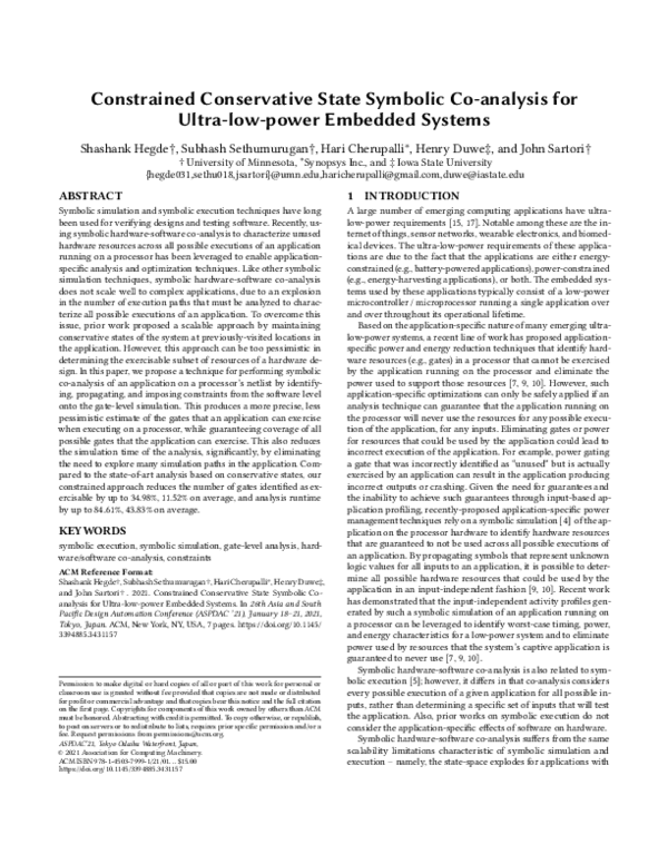 (PDF) Constrained Conservative State Symbolic Co-analysis for Ultra-low-power Embedded Systems ...