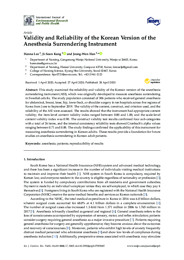 (PDF) Validity and Reliability of the Korean Version of the AD8 Informant Interview (K-AD8) in ...