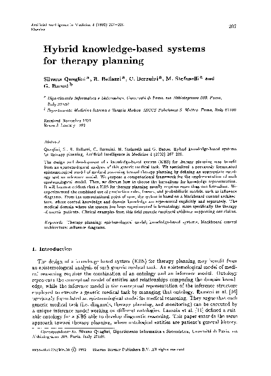 (PDF) Hybrid knowledge-based systems for therapy planning