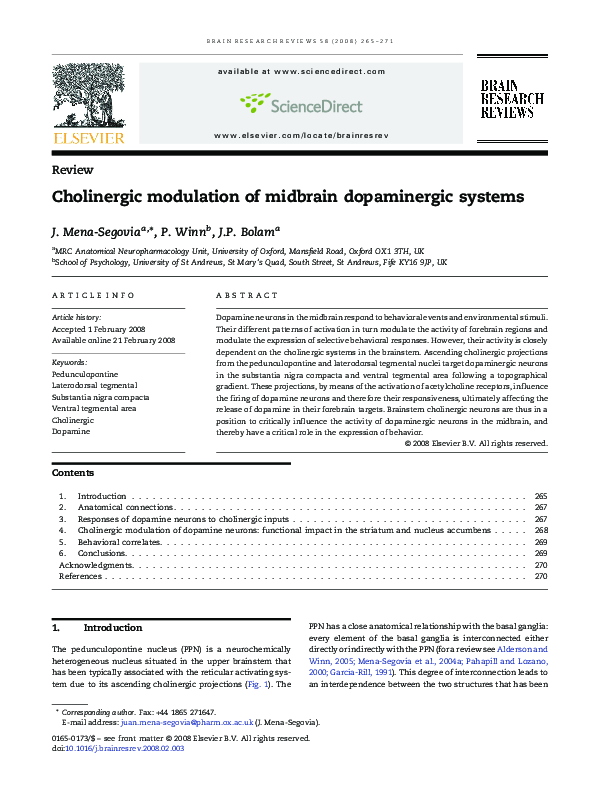 (PDF) Cholinergic modulation of midbrain dopaminergic systems | Philip Winn - Academia.edu