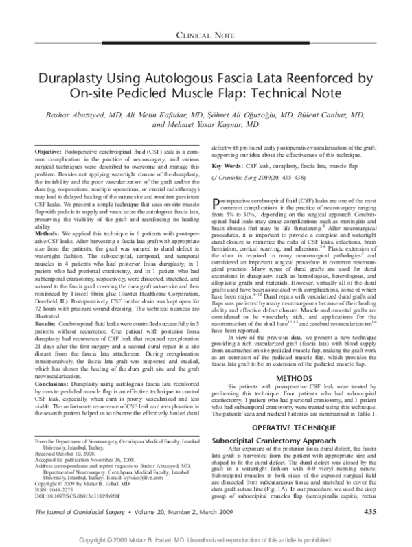 (PDF) Duraplasty Using Autologous Fascia Lata Reenforced by On-site ...