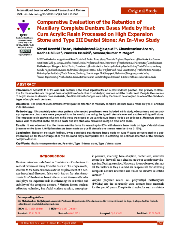 (PDF) Comparative Evaluation of the Retention of Maxillary Complete ...