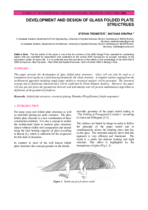 (PDF) Development and Design of Glass Folded Plate Structures