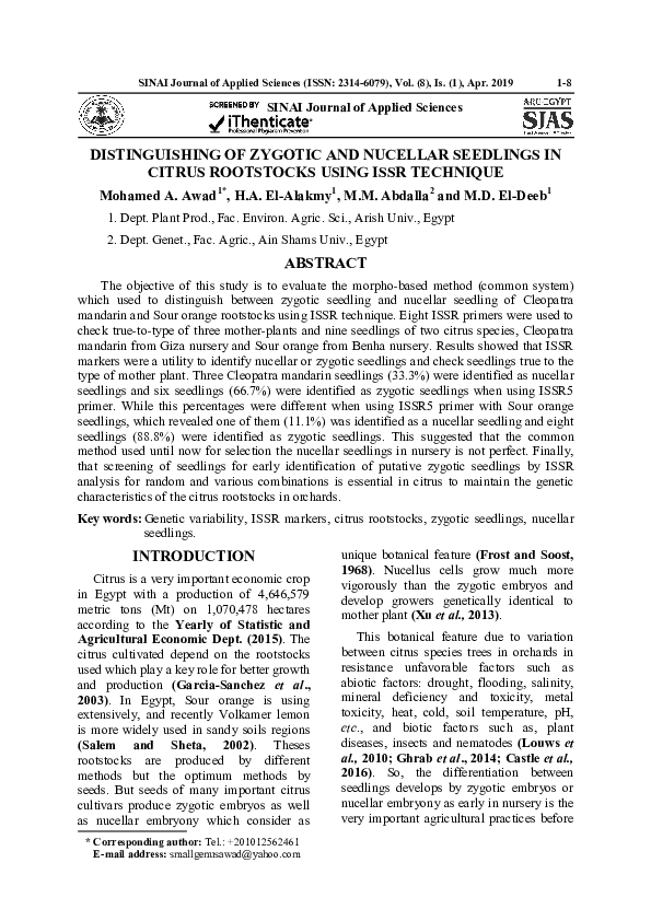 (PDF) Distinguishing of Zygotic and Nucellar Seedlings in Citrus ...