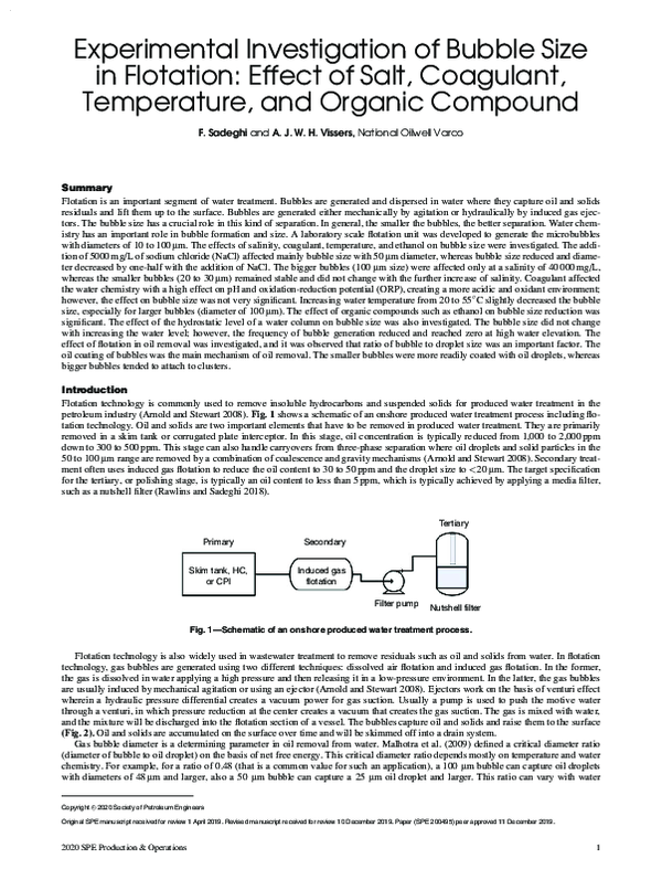 (PDF) Experimental Investigation of Bubble Size in Flotation: Effect of Salt, Coagulant ...