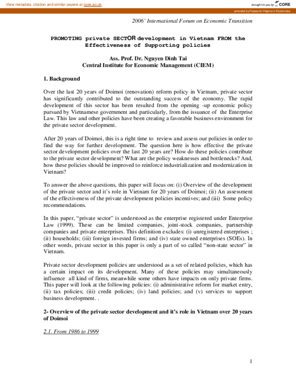 (PDF) Promoting Private Sector Development in Vietnam from the ...