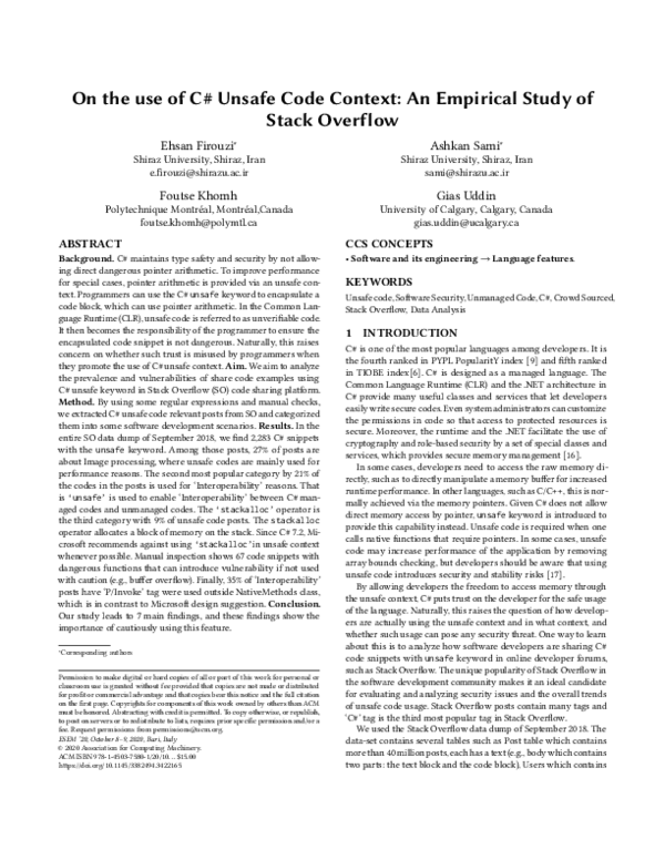 (PDF) On the use of C# Unsafe Code Context