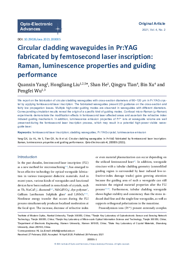 (PDF) Circular cladding waveguides in Pr:YAG fabricated by femtosecond ...